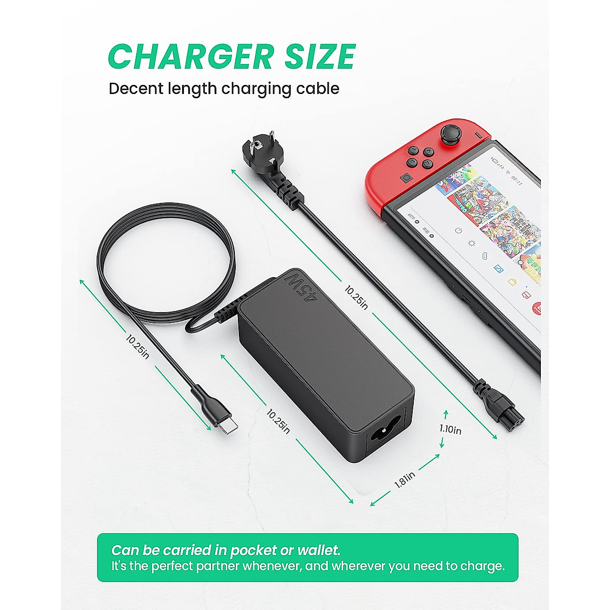 Switch Charger for Nintendo Switch Charger Cable Power Adapter 15V 3A Fast Charging Compatible with Switch/Switch Lite/Switch OLED Power Supply Cord