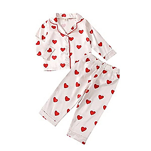 Nokpsedcb Toddler Girl Cute Long Sleeve Button Down Pajamas Set Lounge Set Sleepwear Nightwear (Red,3-4T)