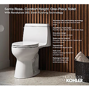 KOHLER 30810-RA-0 Santa Rosa One-Piece Compact Elongated 1.28 Gpf Toilet With Revolution 360 Swirl Flushing Technology