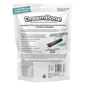 Dreambone Triple Action Dental Sticks Charcoal, 6 Count, Rawhide-Free Chews for Large and XL Sized Dogs Freshens Breath