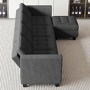 Belffin Convertible Modular Sectional Sofa Couch with Storage Seat L Shaped 4-Seat Sofa Couch with Reversible Chaise Modular Sectional Fabric Dark Grey