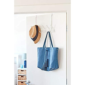 iDesign Classico Metal Over the Door Organizer, 6-Hook Rack for Coats, Hats, Robes, Towels, Jackets, Purses, Bedroom, Closet, and Bathroom, 18.25" x 5" x 10.75", Pearl White