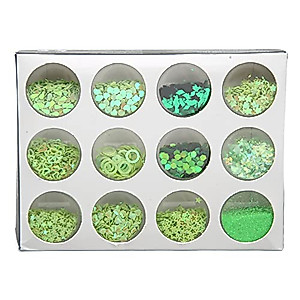 Craft Glitter Sequin, 12 Grids Multiple Shapes Nail Glitter Sequins Hand Made DIY High Flash for Homemade Cards(Green)