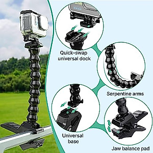 HONGDAK 8-in-1 Jaws Flex Clamp Mount with Adjustable Gooseneck (8 Sections) for GoPro Hero 11, 11Mini, 10, 9, 8, 7, 6, 5, 4, Session, 3+, 3, Max, Hero (2018), Fusion, DJI Osmo, Xiaomi Yi Action Camera