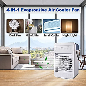 Portable Air Conditioners Cooler, 4IN1 Portable AC mini Fan, 120°Oscillating Evaporative Personal Air Cooler with 4 Speeds, LED Light,2 Humidify,2/4/6H Timer,Low Noise,Desktop Office, Home, Bedroom