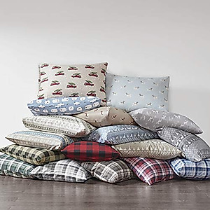 Woolrich Flannel 100% Cotton Sheet Set Warm Soft Bed Sheets with 14" Elastic Pocket, Cabin Lifestyle, Cold Season Cozy Bedding Set, Matching Pillow Case, Queen, Grey Plaid, 4 Piece