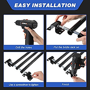 4 Pcs Black Saddle Pad Rack with 3 Bars, Metal Swinging Blanket Bar Bathroom Swivel Towel Rack Space Saving Towel Holder Saddle Rack Wall Mount Horse Blanket Rack for Saddle Kitchen Door Outdoor