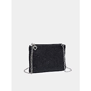 GORGLITTER Women's Rhinestone Clutch Purse Heart Chain Evening Bag Glitter Purse Handbag Black One Size