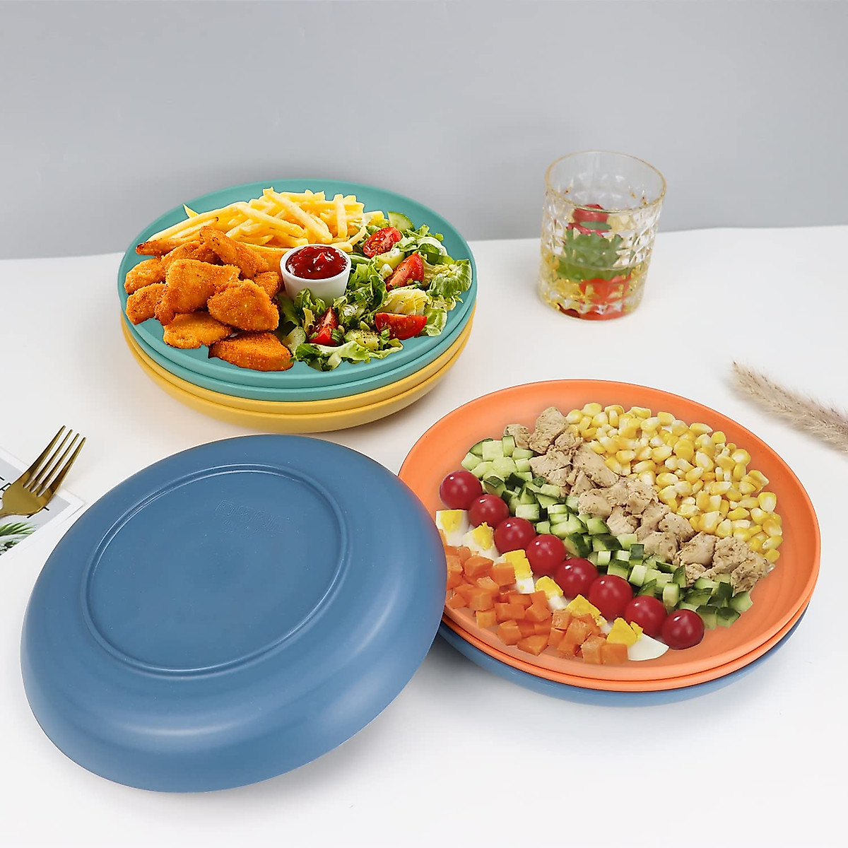 Homienly Deep Dinner Plates Set of 8 Alternative for Plastic Plates Microwave and Dishwasher Safe Wheat Straw Plates for Kitchen Unbreakable Kids Plates with 4 Colors (Colorful, 8 inch)