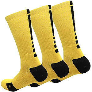 MUMUBREAL Men's Cushioned Compression Sport Socks, Yellow/Black, One Size (3pack)