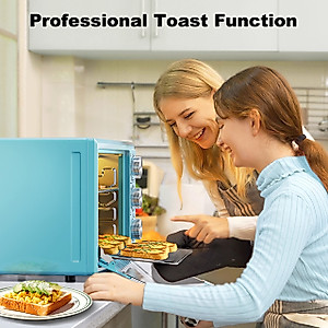 Galanz Large 6-Slice True Convection Toaster Oven, 8-in-1 Combo Bake, Toast, Roast, Broil, 12” Pizza, Dehydrator with Keep Warm Setting, Retro Blue