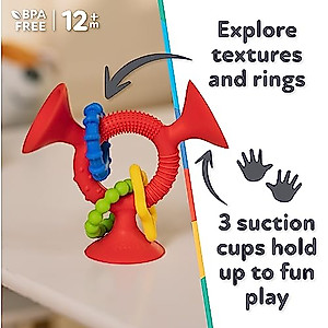 Nuby Silly Three Prong Interactive Suction Toy with Colorful Rings, Aqua