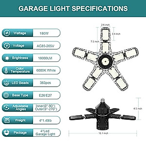 Adjustable LED Garage Ceiling Light – High-Performance Bright Lighting for Garage, Warehouse, and Workshop, Energy Efficient & Durable