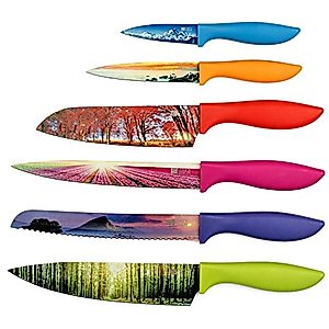 CHEF'S VISION Landscape Kitchen Knife Set in Gift Box - Stunning Gifts For Her and For Him - 6-Piece Colored Sharp Chef Knives Set - Perfect Present for Birthday, Wedding Gifts for Husbands and Wives