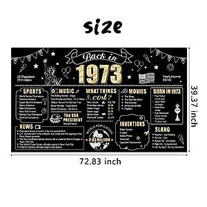 Large 50th Birthday Banner Backdrop Decorations for Men Women, Black Gold Back in 1973 50 Birthday Sign Party Supplies, Happy 50 Year Old Bday Background Decor for Outdoor Indoor