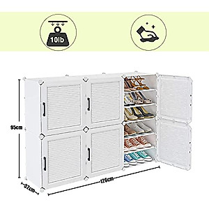 KUYT Portable 36 Pair DIY Shoe Storage Shelf Organizer, Plastic Shoe Organizer for Entryway, Shoe Cabinet with Doors, for Shoes Boots Slippers