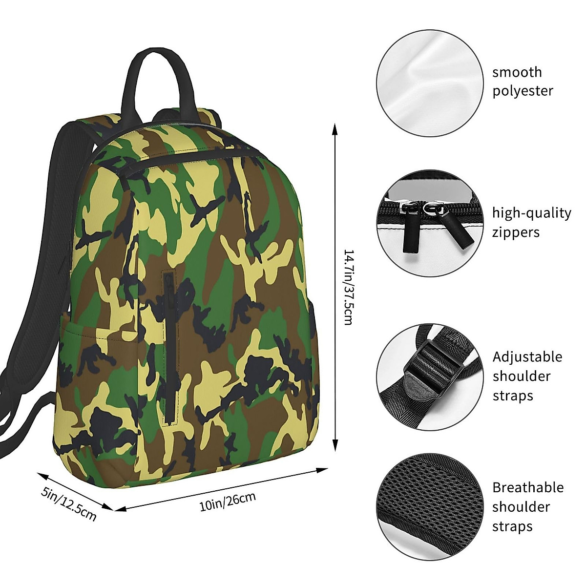 RIMENCH Lightweight Backpack For Basic Casual Daypack For Travel With Bottle Side Pockets (Army Camo Camouflage)