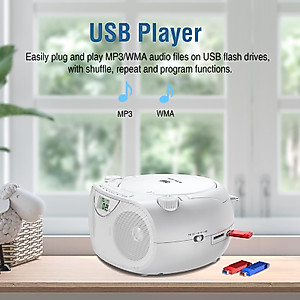 Nextron Portable Stereo CD Player Boombox with AM/FM Radio, Bluetooth, USB, AUX-in, Headphone Jack, CD-R/RW and MP3 CDs Compatible, Clear and Full Sound with Bass Boost, AC/Battery Operated – White