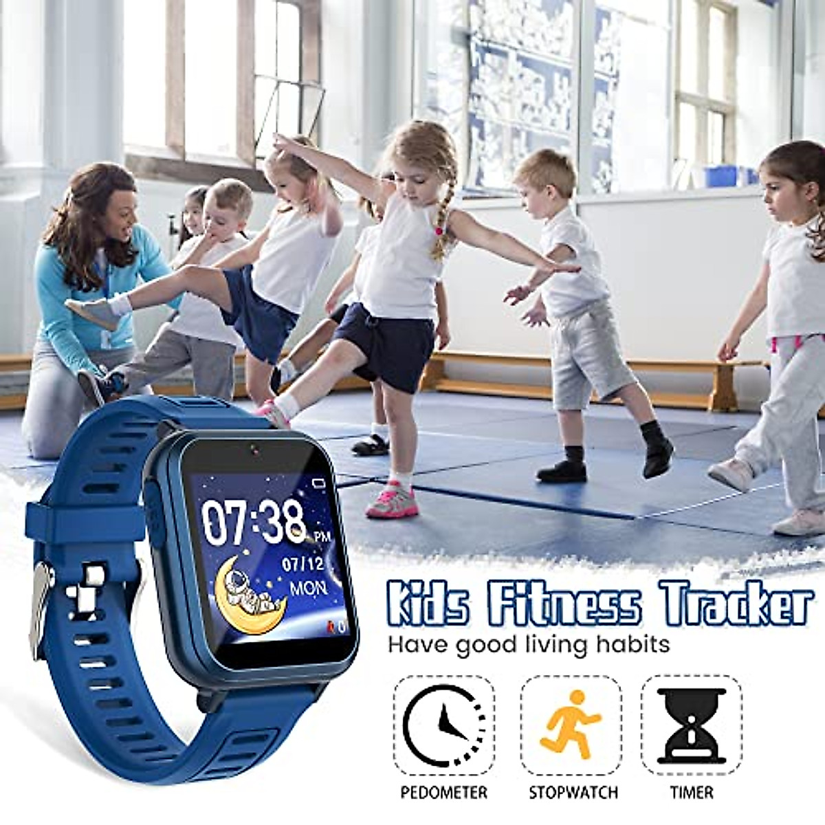 Kids Smart Game Watch with 24 Games HD Touch Screen Video Camera Music Player Pedometer Flashlight Alarm Clock 12/24 hr, Gifts for 5-12 Year Olds Boys