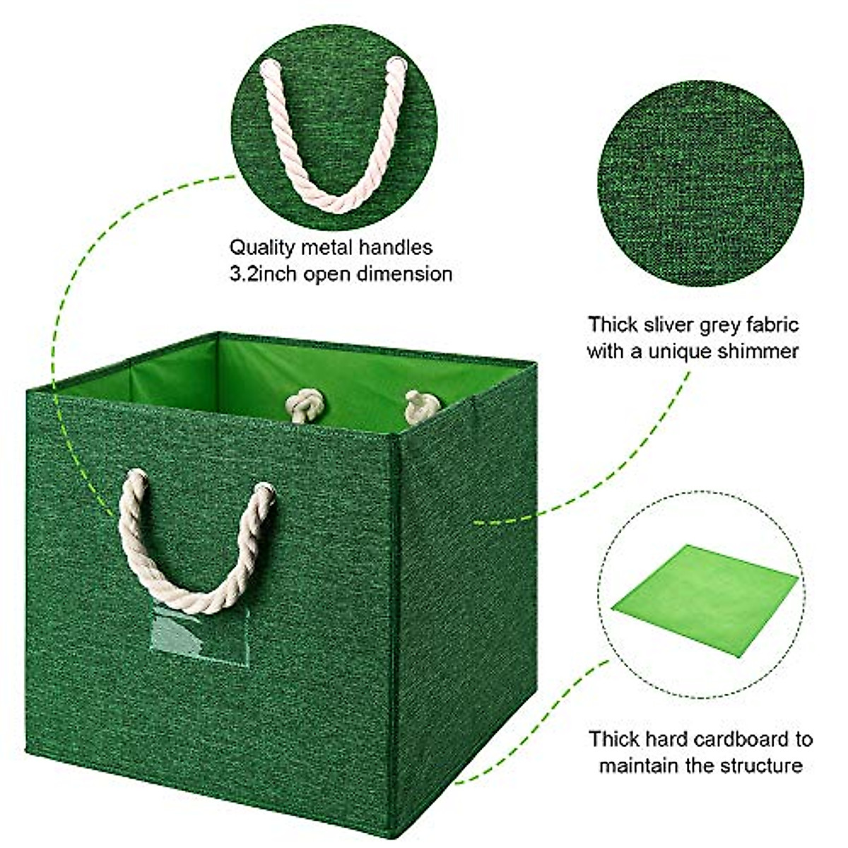 Green Foldable Fabric Cube Storage Bins Cloth Cube Storage Organizer Bin with Cotton Rops 13x13x13 In Collapsible Clothes Storage Cubes Baskets Drawers Organizer Decroative Storage Boxes for Organizing Closet Shelves ,Q-ST-48-6