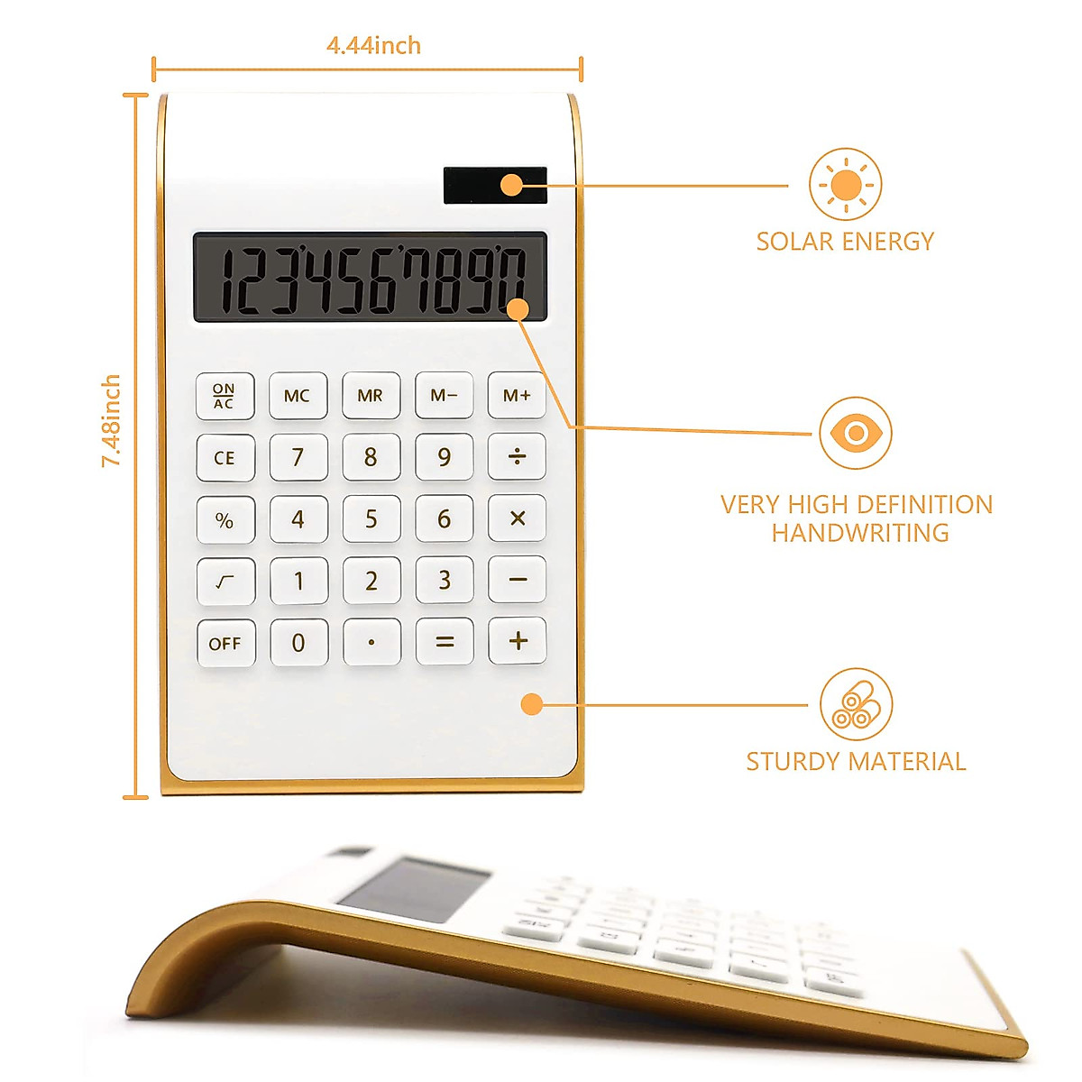 Calculator, 10 Digits Solar Battery Basic, Dual Powered Desktop Calculator, Tilted LCD Display, Inclined Design Slim Desk Calculator by Sportsvoutdoors (White)