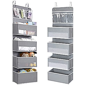 BHCORNER Over The Door Organizer Storage, 5-shelf Wall Mount door hanging organizers ，bathroom door organizer with Clear Window,back of door storage organizer for bedroom,Dorm(Grey)