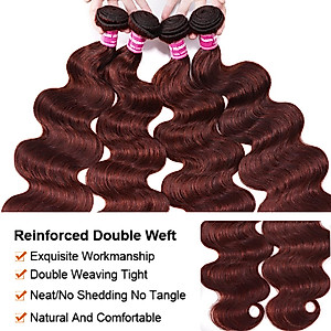 Nadula 12A Reddish Brown Body Wave Human Hair Weave 3 Bundles for Women, 16 18 20inch Brazilian Virgin Remy Hair Bundles Auburn Brown Copper Red Colored Human Hair Wavy Weaves Extensions 33B Color