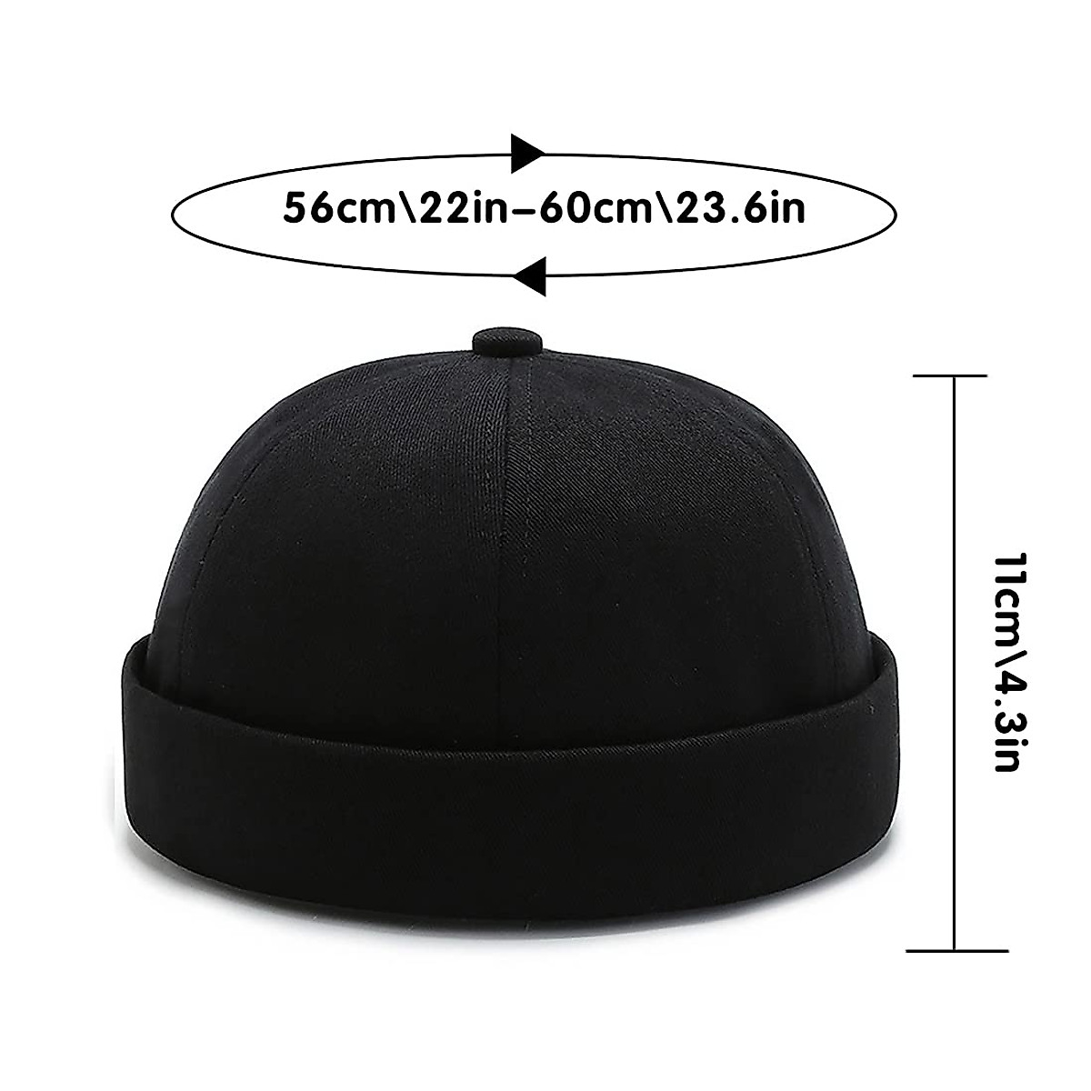XYIYI Black Cotton Brimless Docker Cap Adjustable Street Casual Sailor Cap Skullcap Beanie Hat