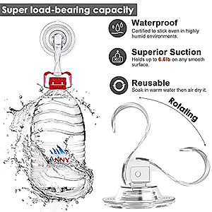 Theshai 4 Pack Suction Cup Heavy-Duty Hook, Large Clear Reusable Wreath Vacuum Hook, for Glass Windows Windshield Tile Kitchen Bathroom Mirror Shower Wall Terrarium to Hang Bags Coats Umbrellas