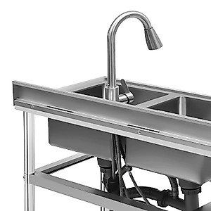 Stainless Steel Utility Sink - Free Standing Double Bowl Kitchen Sink with Workbench & Storage Shelves, Commercial Restaurant Utility Sink for Laundry Room, Backyard, Garages