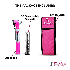 Mini Otoscope with Light Ear Infection Detector and Pocket Ear Scope | Suitable for Kids, Adults, Doctors - Available in Multiple Colors (Pink)