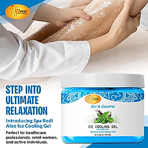 SPA REDI - Massage Cooling Gel for Pedicure, Mint and Eucalyptus Oil with Menthol 16 Oz, Peppermint Extract - Professional Strength Pedicure Foot and Leg Ice Cooling Gel Massage Therapy,