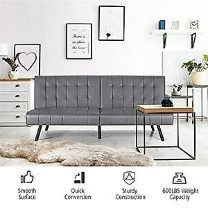 Walnut Futon Sofa Bed PU Leather Convertible Folding Couch Sleeper Lounge Convenient Installation (Color : A)