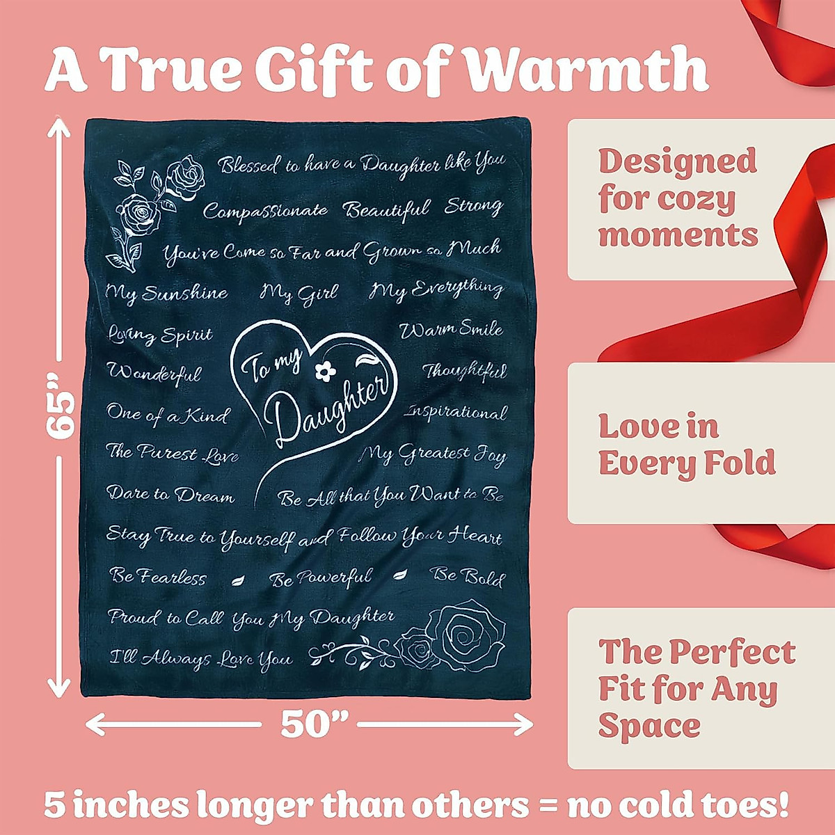 Daughter Gifts, Christmas Gifts for Daughter, Daughter Gift, Birthday Gifts for Daughter, to My Daughter Blanket from mom, Adult Daughter Gifts from Dad, Throw Blanket 65” x 50” (Blue)