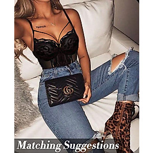 Avidlove Women Lingerie with Garter Belt Lace Teddy Bodysuit Gartered One Piece Babydoll Black, XXL