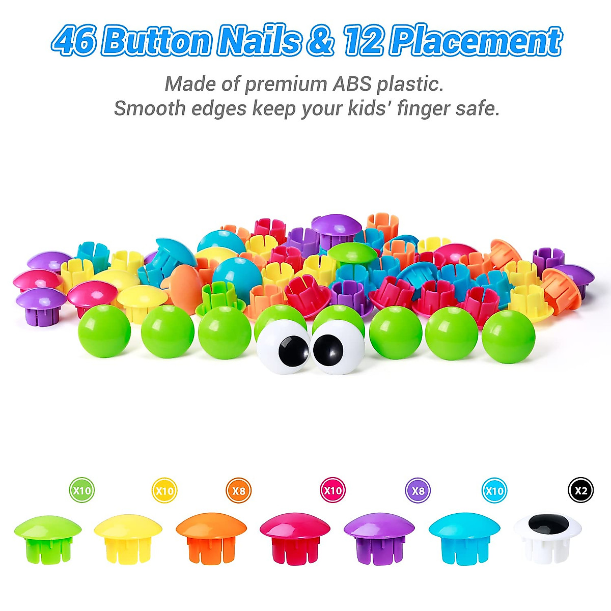 Geekper 68PCS Button Art Toys for Toddlers Color Matching Mosaic Pegboard, Early Learning Educational Toys for 3, 4, 5, 6 Year Old Kids Boys and Girls, 10 Pictures and 58 Buttons