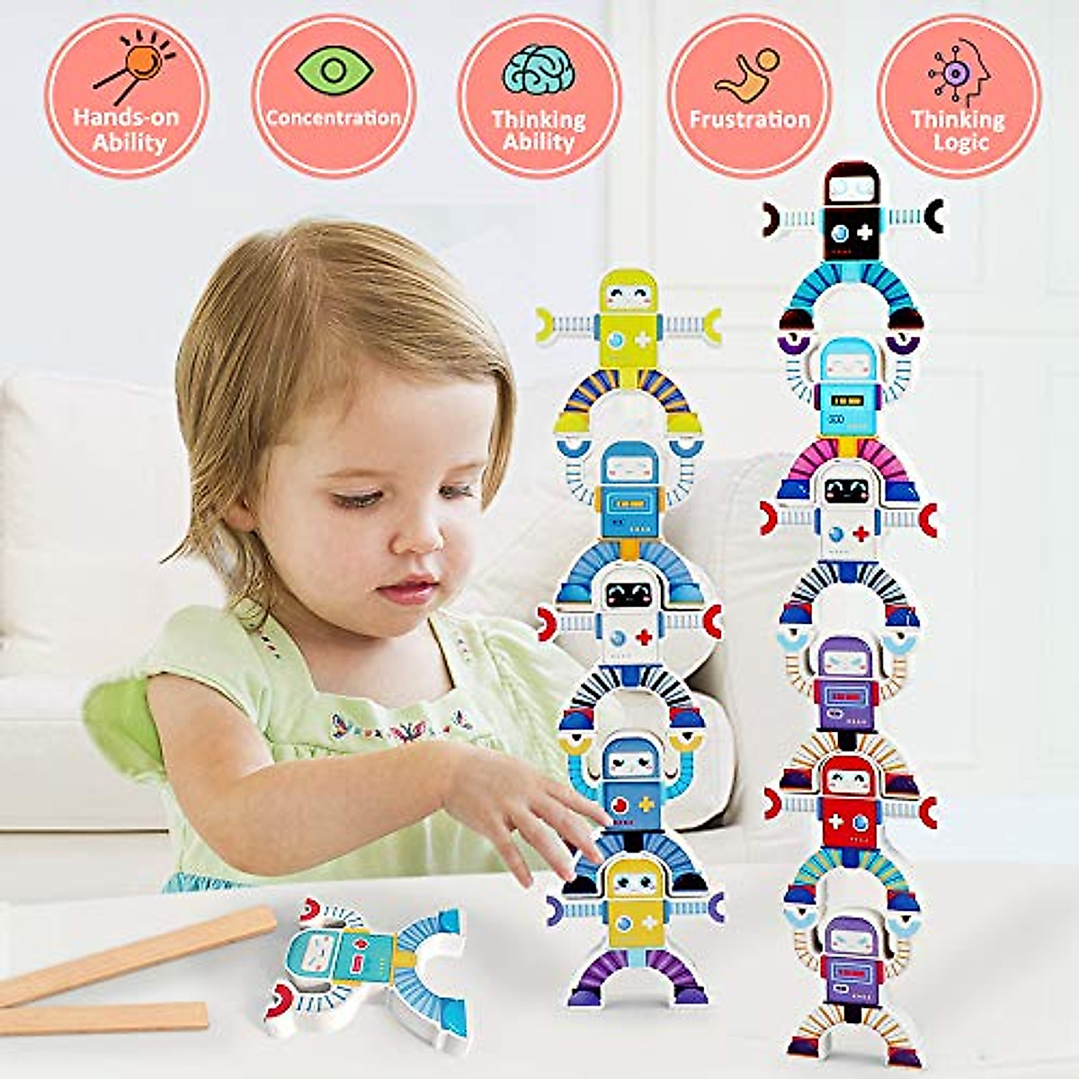 JIUBAR Wooden Stacking Games, Hercules Acrobatic Troupe Interlock Toys, Balancing Blocks Games Toddler Educational Toys for 3 4 5 6 Years Old Kids Infants Adults 12 Pieces (Hercules)