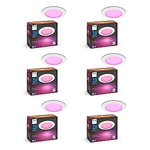 Philips Hue Slim Downlight, White & color Light (Bluetooth Compatible), Voice Control with Alexa, Apple HomeKit & Google Assistant, 6-Pack