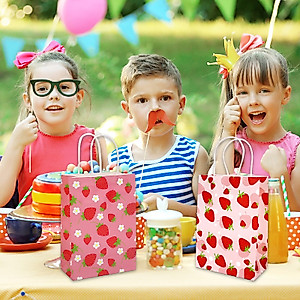 Generic AnyDesign 24Pcs Strawberry Paper Gift Bags with Handles Red Pink Strawberry Party Favor Bags Cute Goodie Candy Treat Bag for Berry Sweet Baby Shower Birthday Wedding Party Supplies