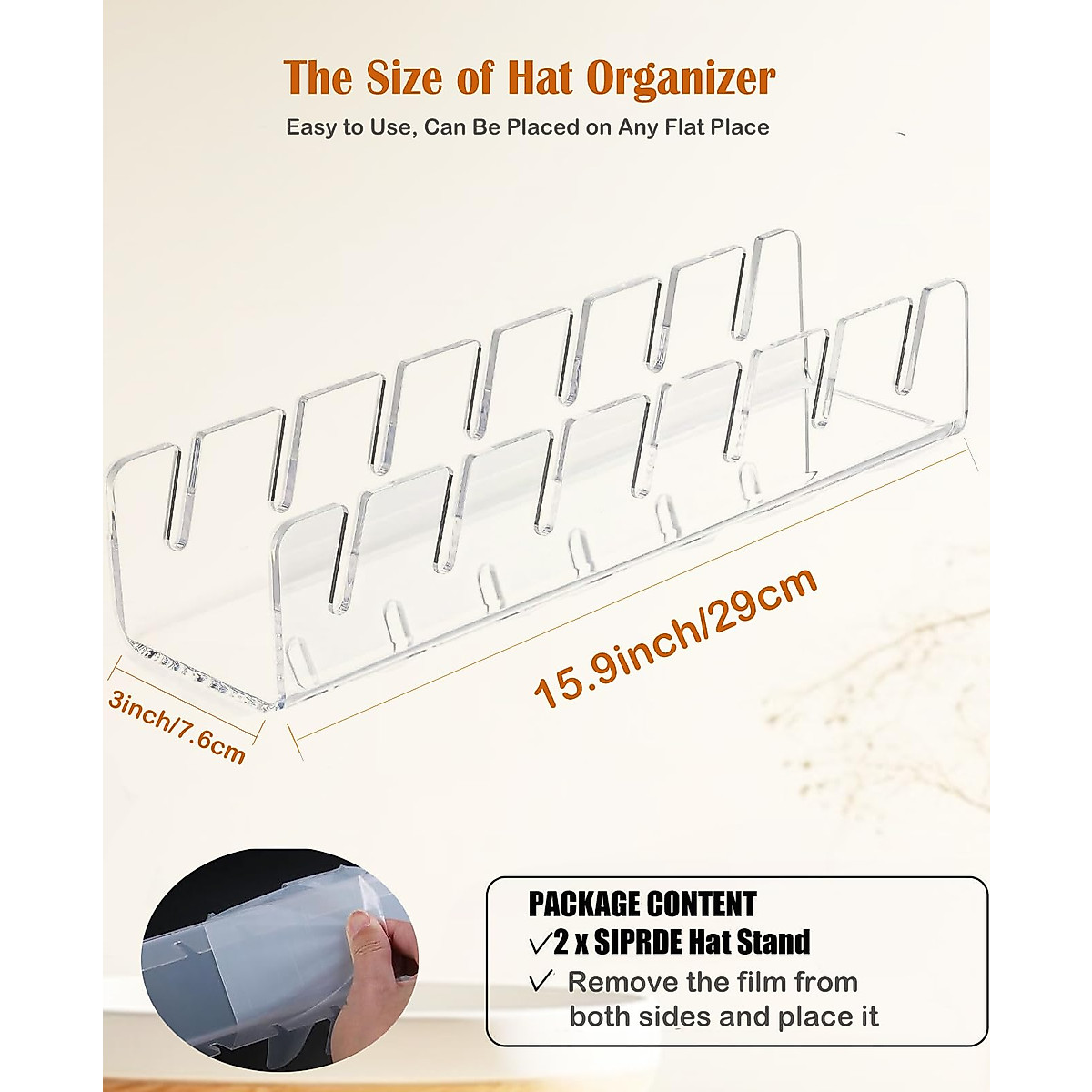 Newest Hat Organizer for Baseball Caps, 2Pcs Hat Racks, No Install Acrylic Hat Stand for 14 Baseball Caps for Bedroom, Closet, Dresser, Hat Holder Display and Organizer for Berets, Duckbill Caps, Etc