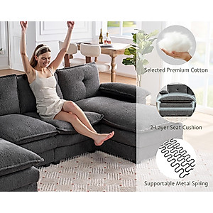 Jocisland 115 Inch Sectional Couch, Modular Sectional Sofa- Double Layer Seat Cushions, U Shaped Couch- Comfy Couches for Living Room, Grey Chenille