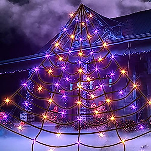 Dazzle Bright 135 LED Spider Web Halloween Lights, 16FT x 13FT Giant Halloween Decorations for Indoor Outdoor House Garden Yard Party (Purple & Orange)