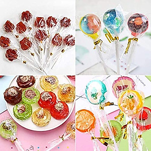 300 Pcs 6inch Lollipop Sticks, Cake Pop Lollipops, Chocolates and Cookies Bag Set Including 100 Parcel Bags, 100 Papery Treat Sticks, 100 Gold Twist Ties