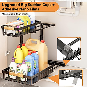 Under Sink Organizer, 2 Packs 2 Tier Under Sink Organizers and Storage, Slide out Pull out Cabinet Organizer Shelf, Metal Sliding Drawer for Kitchen Bathroom Pantry Cabinet Closet Organization Rack