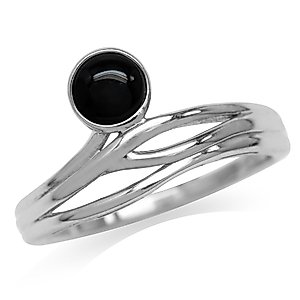 Silvershake 5mm Created Round Shape Black Onyx 925 Sterling Silver Minimalist Modern Wavy Ring Size 9