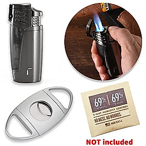 CiTree Cigar Case, Cedar Wood Travel Portable Leather Cigar Humidor with Cigar Lighter and Cutter, Black Crocodile Pattern