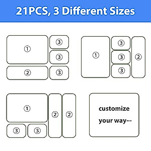 XIHOU 21 PCS Frosted Plastic Drawer Organizer Set, 3 Sizes Desk Drawer Divider Organizers and Storage Bins for Makeup, Jewelry, Gadgets for Kitchen, Bedroom, Bathroom, Office