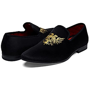 Jousen Men's Loafers Velvet Slip On Dress Men Shoes Soft Vintage Luxury Mens Wedding Party Prom Shoes for Men(AMY3026A Black 9.5)