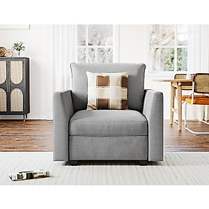 IDEALHOUSE Modular Sectional Accent Chair with Storage Seat, Linen Fabric Modern Sofa Chair with Strong Wood Frame, Upholstered Armchair with Reading Chair for Living Room Small Spaces, Grey