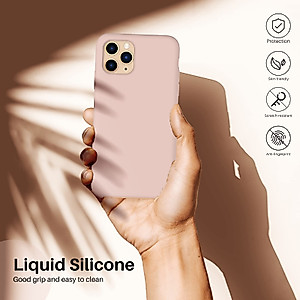 ORNARTO Compatible with iPhone 11 Pro Liquid Silicone Case 5.8 inch, Slim Liquid Silicone Case with Open Bottom Style Soft Gel Rubber Cover - Sand Pink